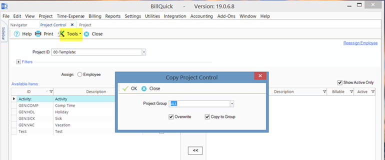 Removing Project Control in BillQuick – BQE Knowledgebase
