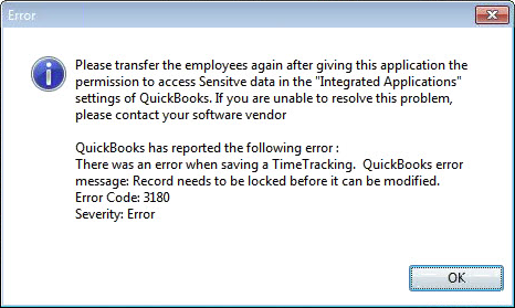 QuickBooks time entry sync error 3180 – BQE Knowledgebase