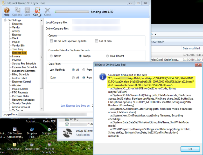 BillQuick Online sync tool error – BQE Knowledgebase